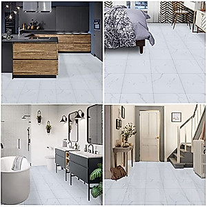 Peel and Stick Floor Tile Waterproof and Durable Vinyl Flooring for Bathroom Self Adhesive Flooring for Transfer Kitchen Bedroom Marble Look with Grey Vein 12x12 Inch (10 PCS)