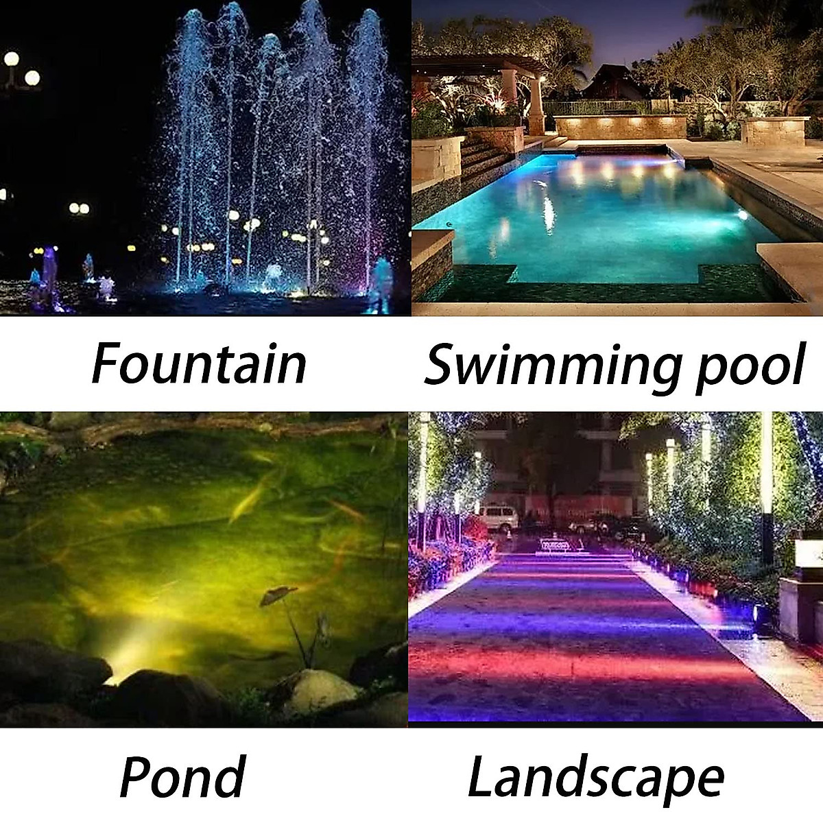 RGB Underwater Pond Lights with Timer, RGB Fountain Lights Underwater Light IP68 Waterproof, Dimmable Outdoor Landscape Lights Fish Tank Pond Fountain Garden(4 Lights)