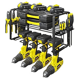 TC-HOMENY Power Tool Organizer, 3 Tier Garage Tool Storage Rack, Power tool organization and storage, Wall Mounted Drill Rack, Removable Design for Workshop ToolRoom Garage (Black)