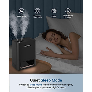 FABULETTA Top Fill Humidifiers for Bedroom, 5L Cool Mist Air Humidifiers with Remote Control, 3 Mist Levels, Essential Oil Diffuser, 2.4Mhz Ultrasonic, Auto Mode, Quiet Sleep ＆ Night Light(Black)