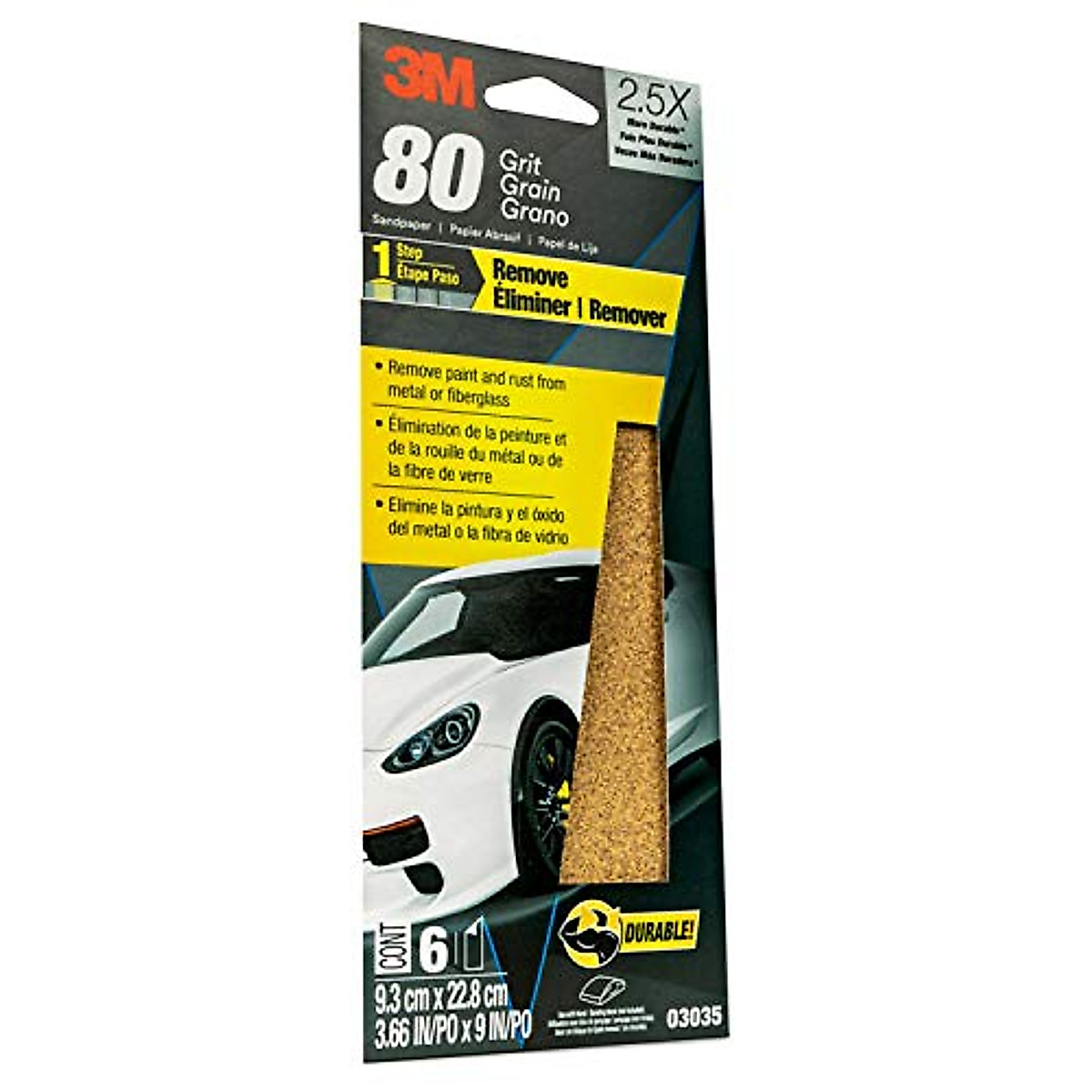 3M Sandpaper, 03035, 80 Grit, 3 2/3 in x 9 in, 6 Sheets