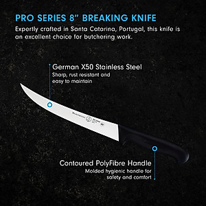 Messermeister Pro Series 8” Breaking Knife - German X50 Stainless Steel & NSF-Approved PolyFibre Handle - 15-Degree Edge, Rust Resistant & Easy to Maintain - Made in Portugal