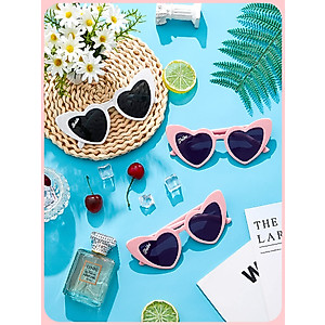 Dunzy 7 Pairs Bachelorette Sunglasses Retro Heart Bride Sunglasses Vintage Wedding Sunglasses for Bridesmaid Bridal Party (White, Pink, Grey)