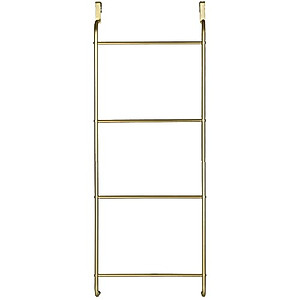 MyGift Over-The-Door Towel Rack with 4 Rungs, Brass-Tone Metal Ladder Bathroom Towel Hanging Storage Drying Rack