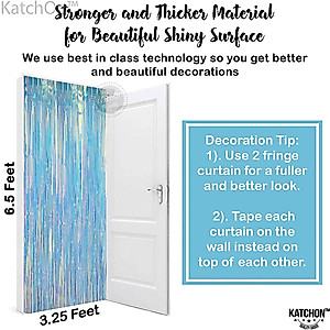 KatchOn, XtraLarge Neon Iridescent Streamers - 3.2x6.5 Feet Iridescent Party Decorations | Iridescent Fringe Curtain, Bachelorette Party Decorations | Iridescent Backdrop, Mermaid Birthday Decorations