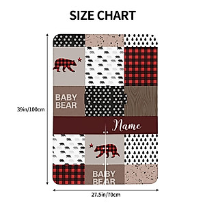 Personalized Baby Car Seat Canopy with Name, Custom Name Car Seat Covers for Boys Girls, Opening Minky Nursing Breastfeeding Stroller Cover Infant Carseat Canopies for Newborn (Woodland Bear Red)