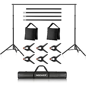 NEEWER Backdrop Stand 10ft x 7ft, Adjustable Photo Studio Backdrop Support System for Wedding Parties Background Portrait Photography with 4 Crossbars, 6 Clamps, 2 Black Sandbags and Carrying Bag