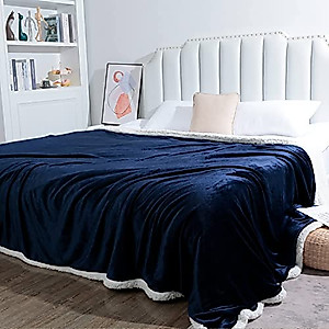 NANPIPER Sherpa King Size Blanket,Soft Fuzzy Fleece Blanket,Warm Plush Edge Blankets,Navy Blue 90"x108"