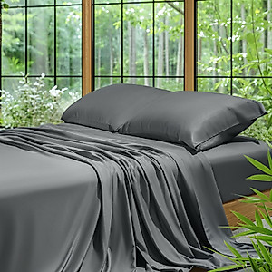 Shilucheng 6-Piece Sheets Set，Rayon Derived from 100% Bamboo_，Cooling & Soft Bed Sheets, Luxury Bedding Sheets & Pillowcases, 16 Inch Deep Pockets (King,Dark Grey)