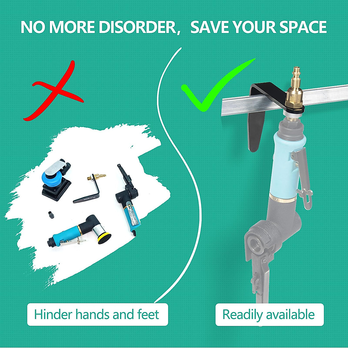 Pronese Aluminum Pneumatic Tool Rafter Hook Hanger, Lightweight Metal Organaizer Hooks with 1/4" Air Tool Swivel Fitting,for Air Nailer,Air Blow Gun,Air Hammer,Air Deburring Tool etc