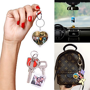 Mardatt 40Pcs Clear Acrylic Blank picture Photo frame keychain Personalized photo insert keychain bulk, Rectangle, Heart-Shaped, Round, Square and Rhombus Great for Personalized Keychains DIY Gift