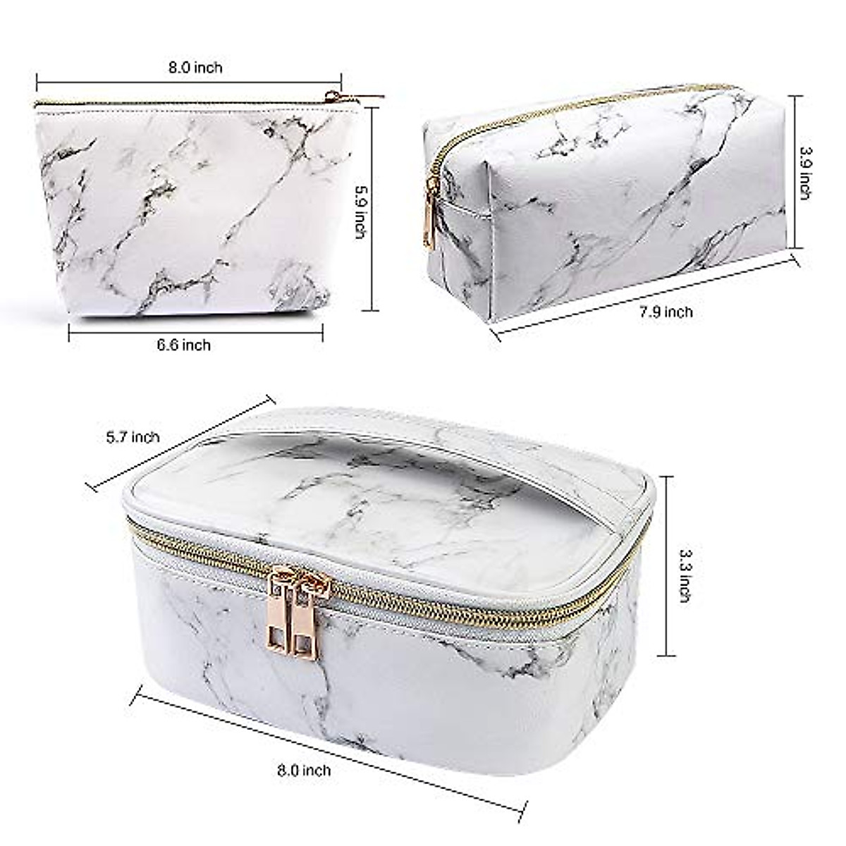 MAGEFY 3Pcs Makeup Bags Portable Travel Cosmetic Bag Waterproof Organizer Multifunction Case with Gold Zipper Marble Toiletry Bags for Women