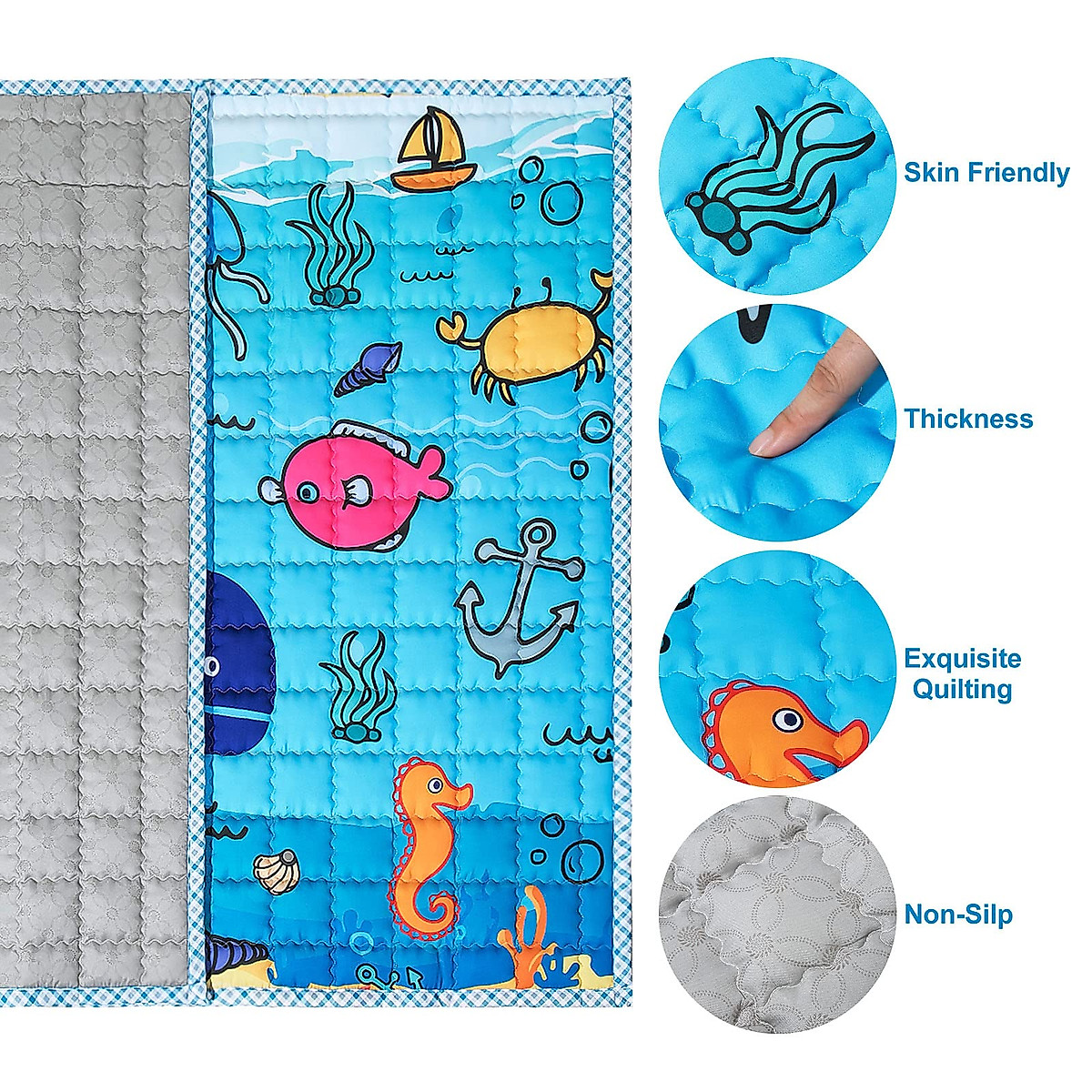 Baby Play Mat, Baby Crawling Floor Mats Babies Playmats Compatible with TODALE LIAMST Baby Playpen, Non-Slip Cushion Indoor Outdoor Infant Play Mat Kids Playpen Mat for Baby (50x50 Inch, Ocean Blue)