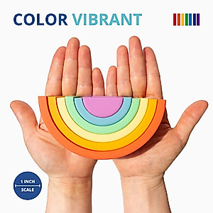 BLUE GINKGO Silicone Rainbow Stacker - Montessori Rainbow Nesting Puzzle | Kids and Toddler Stacking Toy | Stacking Rainbow Puzzle, Sensory Rainbow Toys - 6 Layers (Matte