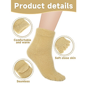3 Pairs Women Toe Socks Fuzzy Toe Socks Warm Winter Toe Socks Five Toe Socks for Women Men, Size 5-8(Black, White, Beige)