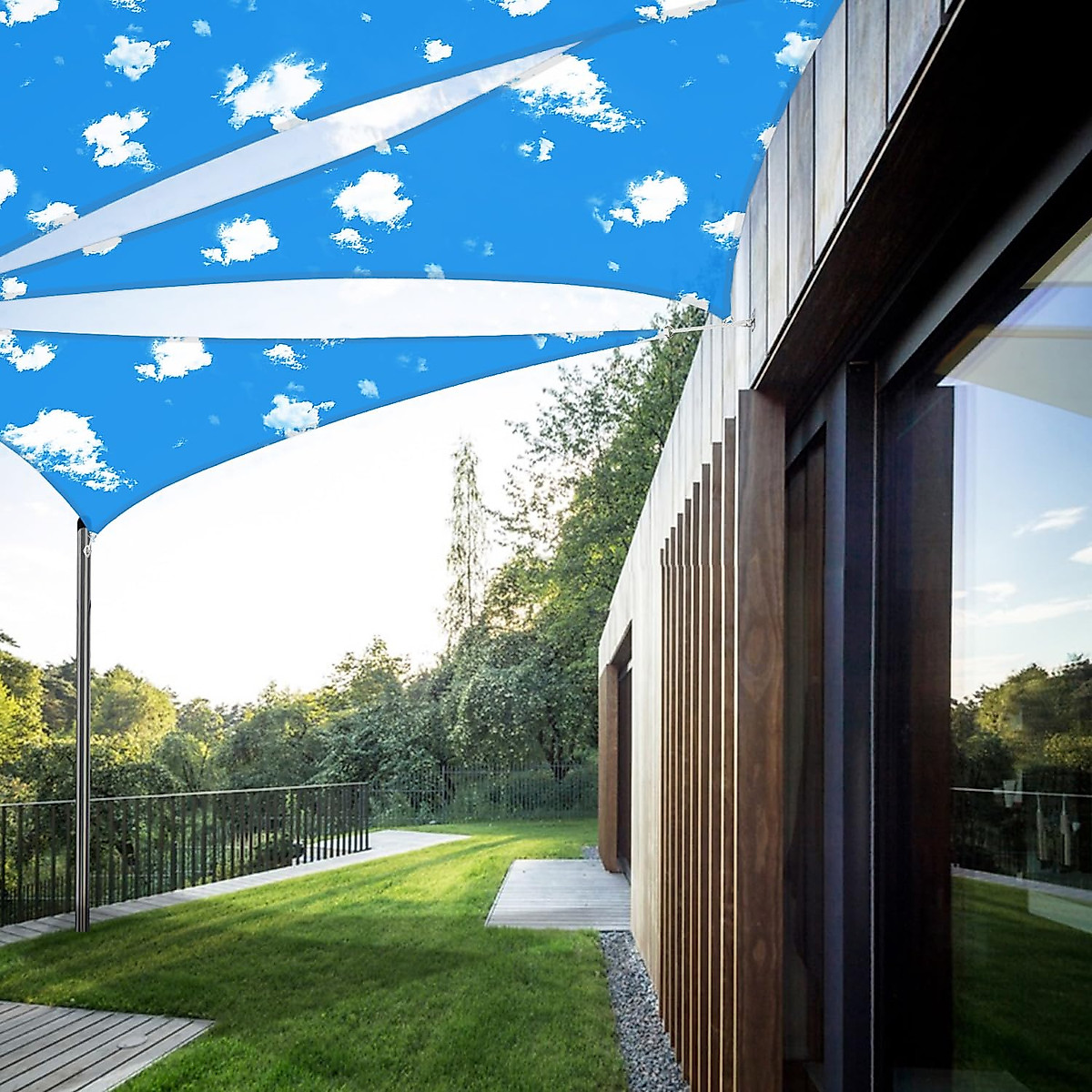 COARBOR 12' x 12' x 12' Sun Shade Sail Waterproof Triangle Canopy Cover Shade Cover Awning for Pergola Carport Awning Patio Yard Garden-Sky Blue