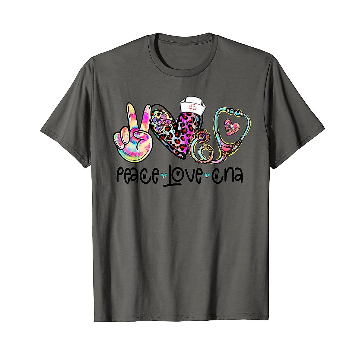 Peace Love CNA Leopard Heart Stethoscope Nursing Nurse Life T-Shirt