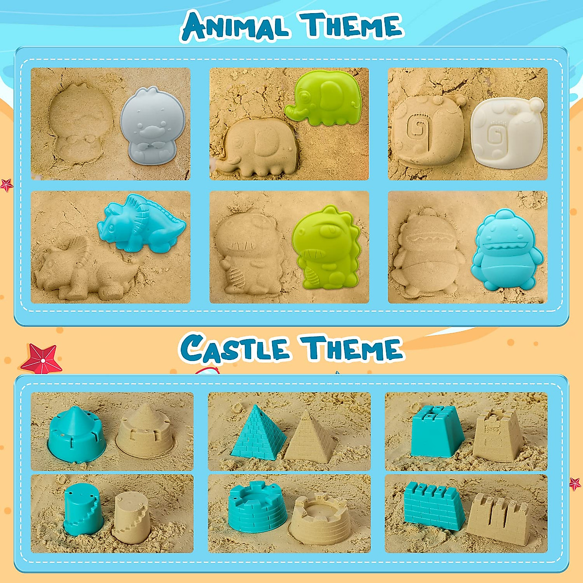 TOY Life 30 Pcs Beach Sand Box Toys for Kids Toddlers 3 6 8 12, Sand Castle Kit Toys for Beach, Sandbox Toys, Sand Castle Molds, Travel Beach Toy Set, Sand Bucket and 2 Shovel for Kids with Mesh Bag