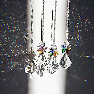 H&D HYALINE & DORA Glass Crystal Rainbow Angel Ornament Chakra Hanging Suncatcher Window Sun Catcher with Baroque Maple Leaf Pendant for Gift, Pack of 3
