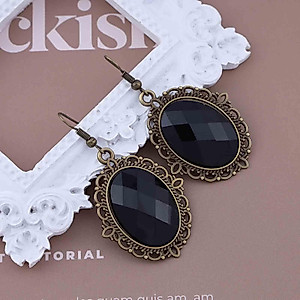 Sttiafay Vintage Black Crystal Drop Earrings Oval Onyx Dangle Earrings Large Onyx Stud Earrings Black Gem Hook Earrings Jewelry for Women and Girls