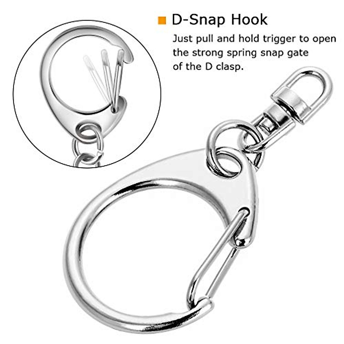 Roctee 50 pcs Lobster Clasp Key, Keychain Clip, Swivel Clasps Lanyard Snap Hook, DIY Crafts Key Chain, Lobster Claw Clasp (Silver)