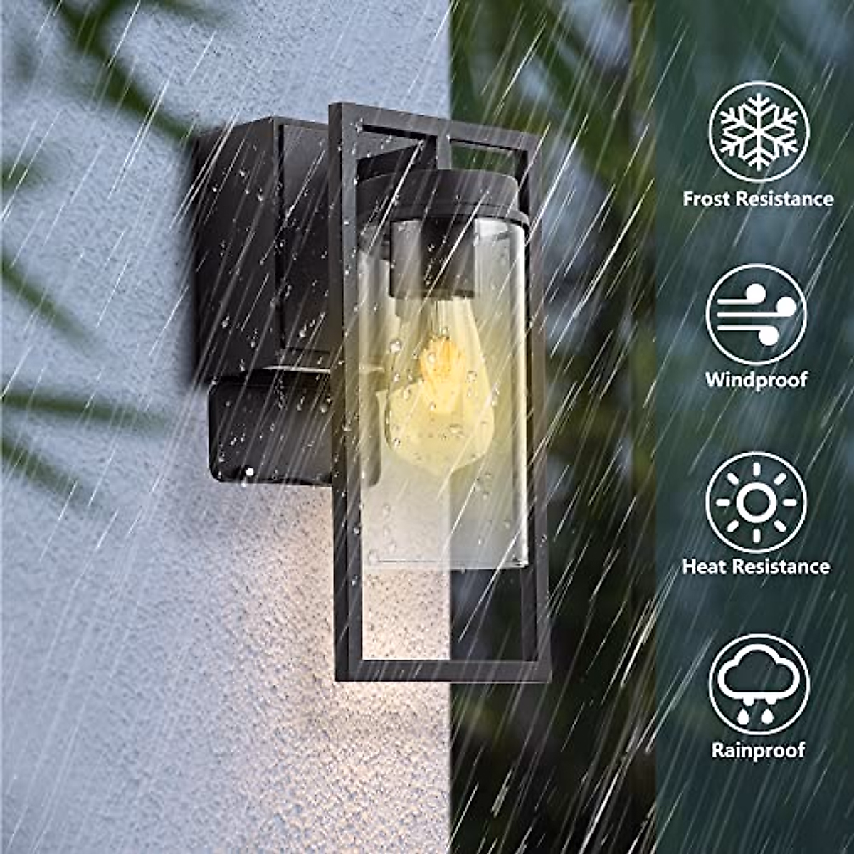 OUPAVOCS Outdoor Lights with GFCI Outlet, Modern Porch Lights Waterproof, Exterior Light fixture with Outlet plug, Black Wall Sconce Wall Mount with Clear Glass, Outside Patio lights for House, Garage