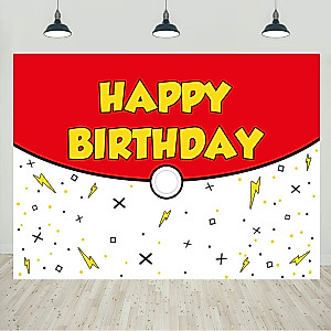 Cartoon Red and White Ball Birthday Backdrop Kids Red and White Ball Magical Pet Photo Background Decorations Child Cake Table Banner Supplies 7x5ft