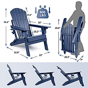 FUNBERRY Plastic Adirondack Chairs,Folding Adirondack Chairs,Adjustable Backrest Adirondack Chair,Fire Pit Chairs,Resin Adirondack Chairs with Cup Holder,Composite Adirondack Chairs