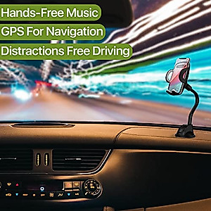 LAX Gadgets Gooseneck Phone Mount for Car – Cradle Cell Phone Car Mount with Flexible Gooseneck - Powerful Suction Cup for Windshield or Dash - Black