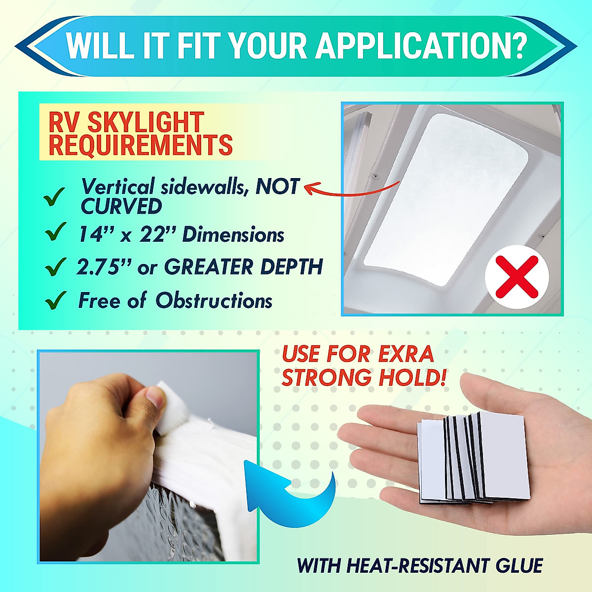LATCH.IT Shower RV Skylight Insulator | V2.1 | Fits 14x22x2.75” Straight Skylight Inner Dome | RV Sunroof Skylight Cover w/Reflective Surface | Instant Energy Savings w/RV Vent Insulator!