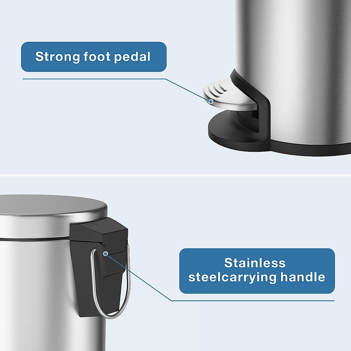 H+LUX Small Trash Can with Lid for Bathroom,Bedroom,Office,Mini Garbage can with Foot Pedal for Small Space, Anti-Fingerprint Brushed Stainless Steel Garbage Can, 0.8Gal/3L