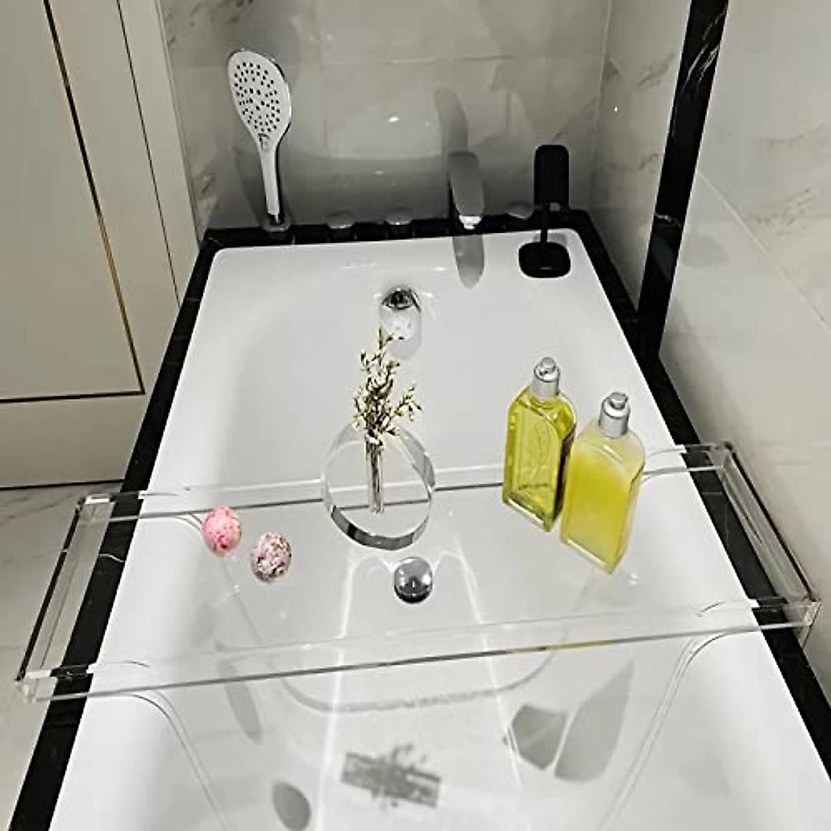 CXNGD Luxury Acrylic Bath Tray Transparent Waterproof Bathtub Trays Clear Bath tub Tray Caddy, 32.3 * 7.87 * 1.18in