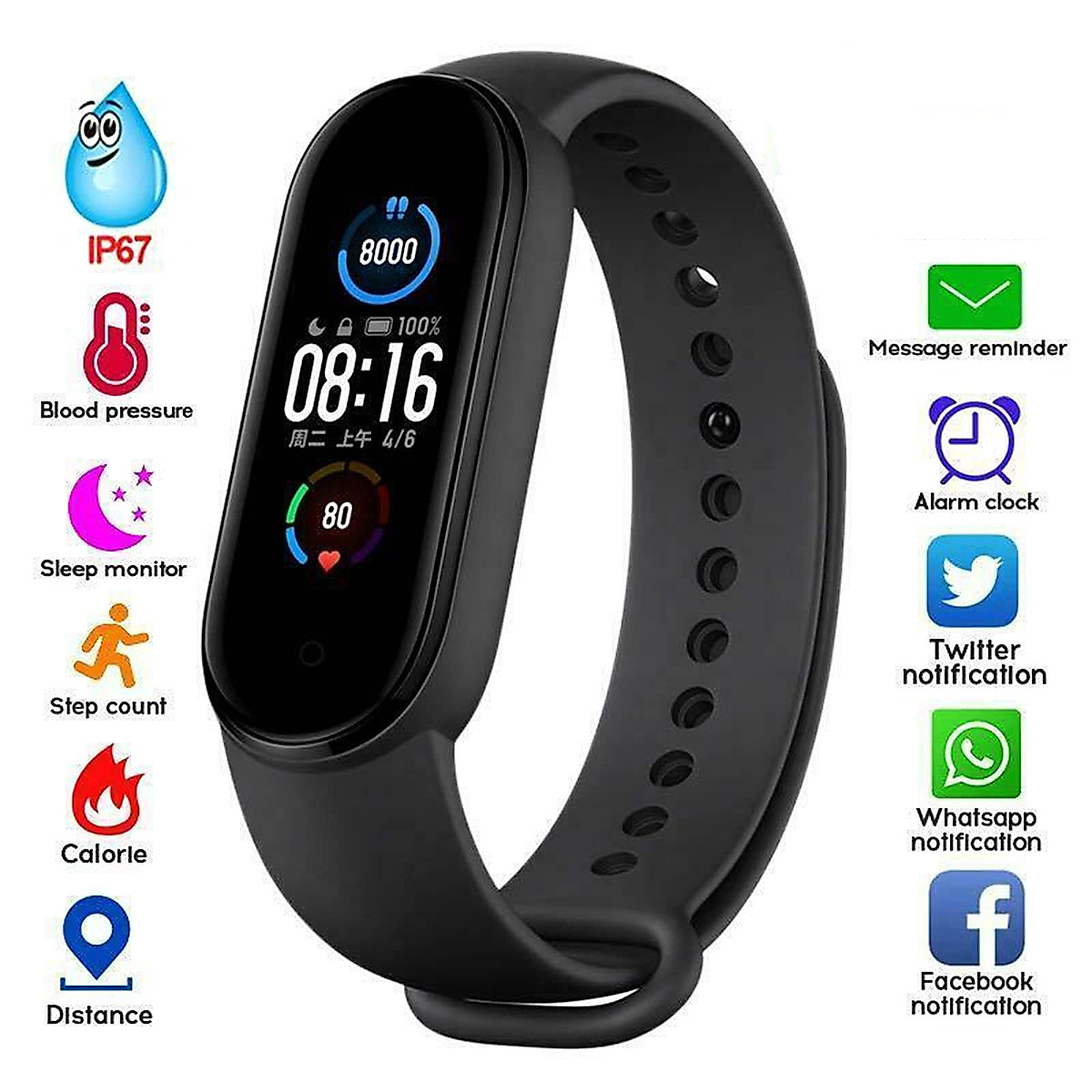 Smart Watch, Fitness Tracker for Men Women, Bracelet Band with 24 Hour Body Temperature Waterproof smartwatch for iOS Android Phones (Black)