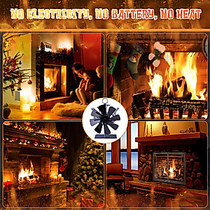 8 Blades Heat Powered Stove Fan - Eco Wood Burning Fireplace Fan Circulates Warm Air, Gas/Pellet/Wood/Log Stoves with Thermometer