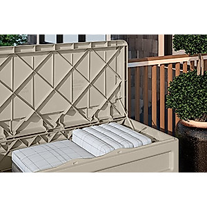 Suncast DB7500 73 Gallon Waterproof Outdoor Storage Container for Patio Furniture, Pools Toys, Yard Tools-Stor Deck Box, With Wheels, 73 Gal, Light Taupe