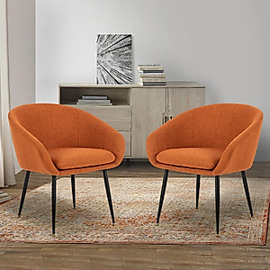 GIA Home Furniture Series Modern Linen Living Room Arm Chair with Matt Black Iron Leg, 2 Pack, Orange