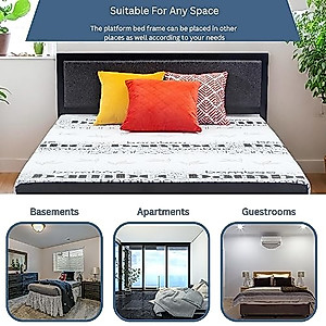 Viscologic Bed Frame, Modern Design with Upholstered Headboard, Metal Frame and Wooden Slat Support, Full