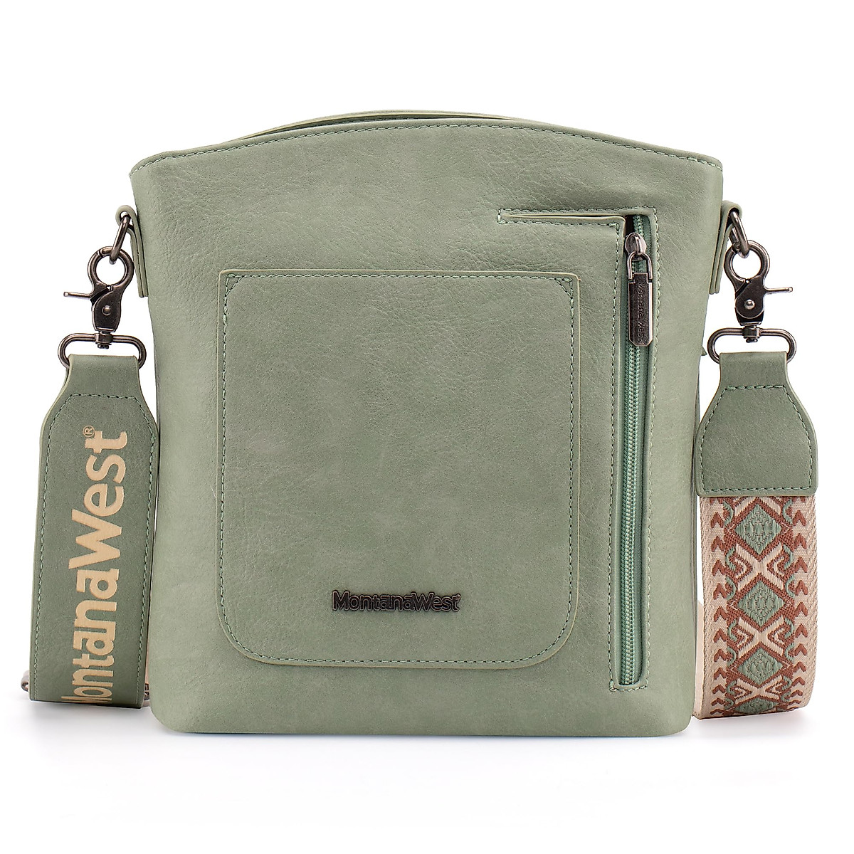 Montana West Multi Zip CCW Pocket Large Crossbody Bag With Adjustable Guitar Strap, Casual Soft Vegan Leather Shoulder Bag for Women MWC-185GN