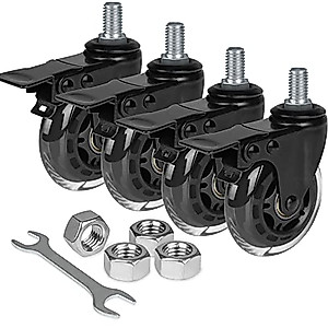 8T8 3 Inch Rubber Caster Wheels Heavy Duty with Brakes, 1/2''-13 x 1" Threaded Stem Casters Set of 4 (Screw Diameter 1/2", Length 1"), Quiet and Smooth Rolling Castors for Furniture Hardwood Floors