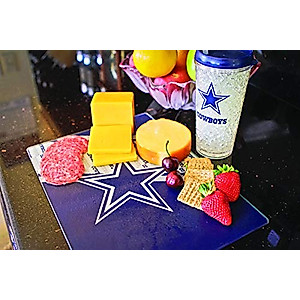 Duck House NFL Dallas Cowboys Tempered Glass Cutting Board with Display Stand, White ,10" X 14"