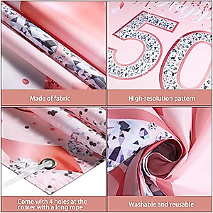 50th Birthday Backdrop Glitter Diamonds Balloons Lights Happy 50th Banner Rose Gold Pink Happy 50th Birthday Decorations for Women Anniversary Photo Booth Backdrop Cake Table Supply, 70.8 x 43.3 Inch