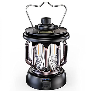 LED Camping Light Portable Retro Lantern Vintage Tent Lighting USB Rechargeable Waterproof Outdoor Lamp Black