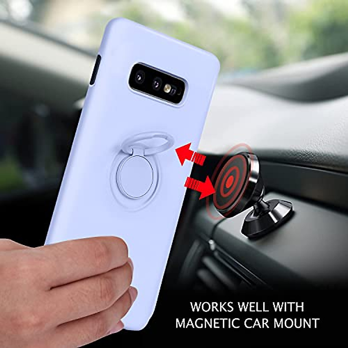 Telaso Samsung Galaxy S10e Case, Slim Silicone | Kickstand with 360° Ring Holder | Support Car Mount | Soft Gel Rubber Hybrid Bumper Galaxy S10e Phone Case Cover for Girls Women, Purple/Lavender