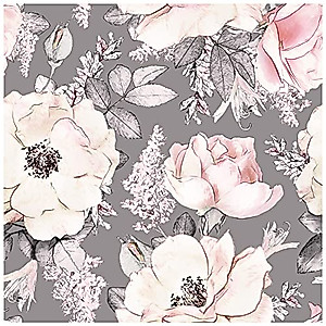 HAOKHOME Floral Peel and Stick Wallpaper Peony Removable Grey/Pink Vinyl Cabinet Self Adhesive Shelf Liner 17.7in x 9.8ft