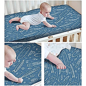 Microfiber Baby Crib Sheets,Ultra Soft Crib Sheets Fitted for Standard Crib Mattress,Toddler Sheet Set for Boys or Girls,Machine Washable, Soft,Breaths,Blue Wave Swirls Sheet Fits 28"x 52"x 8''