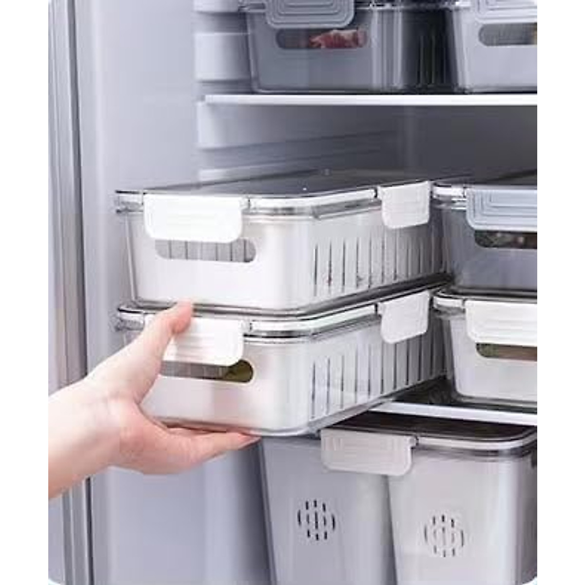 Frianchlly 1PCS Produce Saver Rectangular Food Storage Container, White, 11.5 x 3 x 3 Inches, Airtight, Leak Proof, Reusable, Durable, Dishwasher Safe