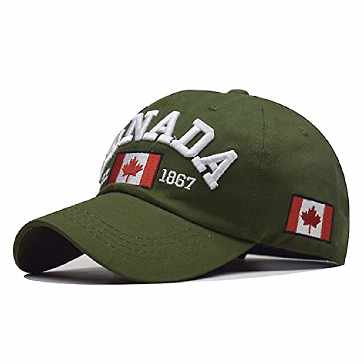 Arctic Fox Pure Cotton Men & Women Canada EST 1867 Embroidered Maple Leaf Flag Cap/Hat | One Size, Adjustable | Adjustable Strap Back | Front Raised Embroidery -Green
