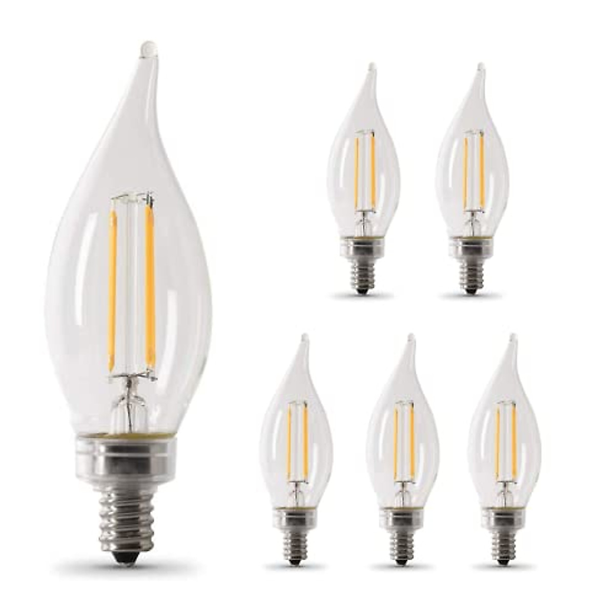 Feit Electric 40-Watt Equivalent CA10 LED Light Bulb, Dimmable Enhance Glass Candelabra Filament, 300 Lumens, 13 Yrs. Lifetime, 2700K Soft White, 6-Pack - CFC40/927CA/FIL/6