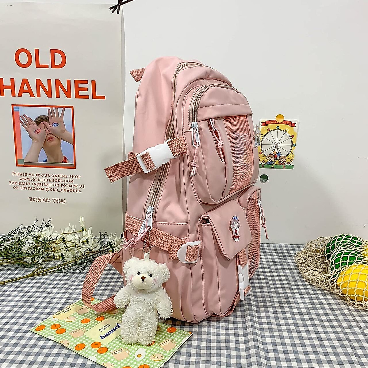 Cute Backpack Kawaii School Supplies Laptop Bookbag, Back to School and Off to College Accessories (Pink)