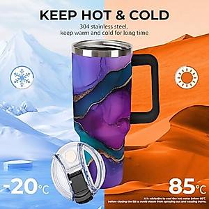 Abstract Vibrant Rainbow Ombre Insulated Tumblers with Handle Stainless Steel Coffee Mug Funny Travel Cup with Lid Straw 40oz